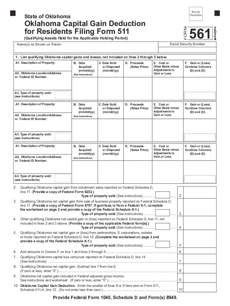 Fillable Online Oklahoma Capital Gain Deduction for Residents Filing ...