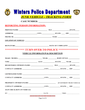 Fillable Online Junk Vehicle - Tracking Form Fax Email Print - pdfFiller