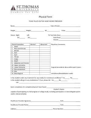Fillable Online Healthcare Provider Physical Examination Form Fax Email Print - pdfFiller
