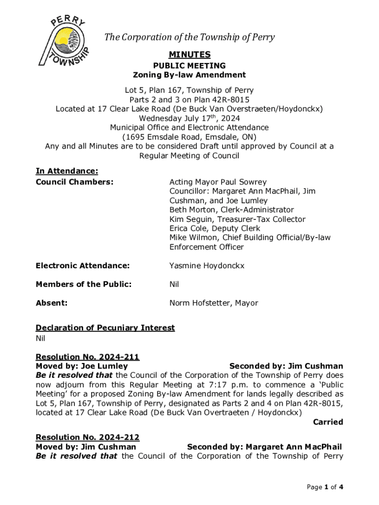 Fillable Online Minutes of Public Meeting for Zoning by-law Amendment ...
