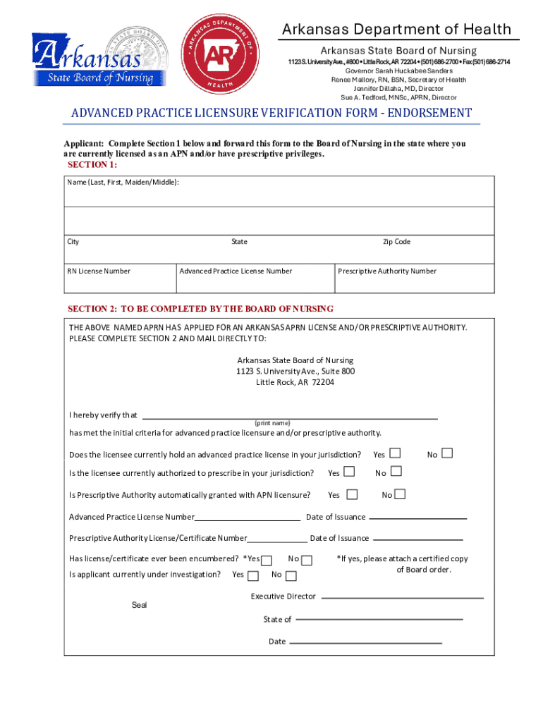 Fillable Online Arkansas Advanced Practice Licensure Verification Fax ...