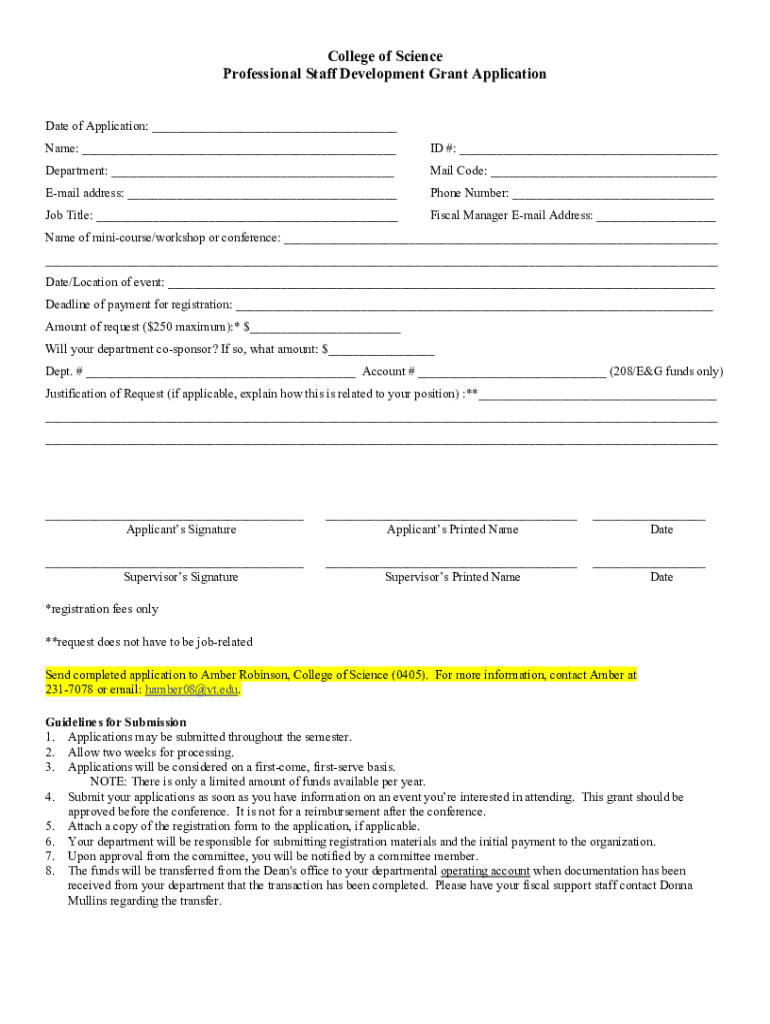 Fillable Online Professional Staff Development Grant Application Fax Email Print - pdfFiller