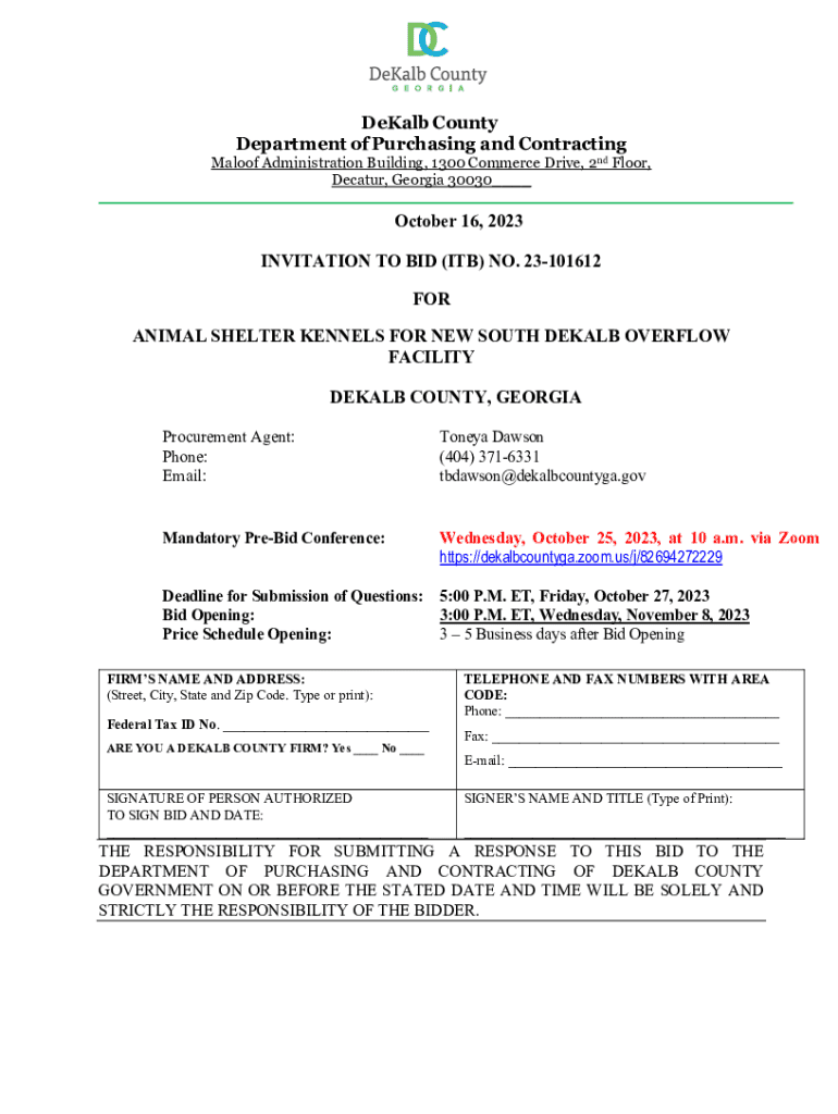 Fillable Online Invitation to Bid (itb) No. 23-101612 Fax Email Print ...