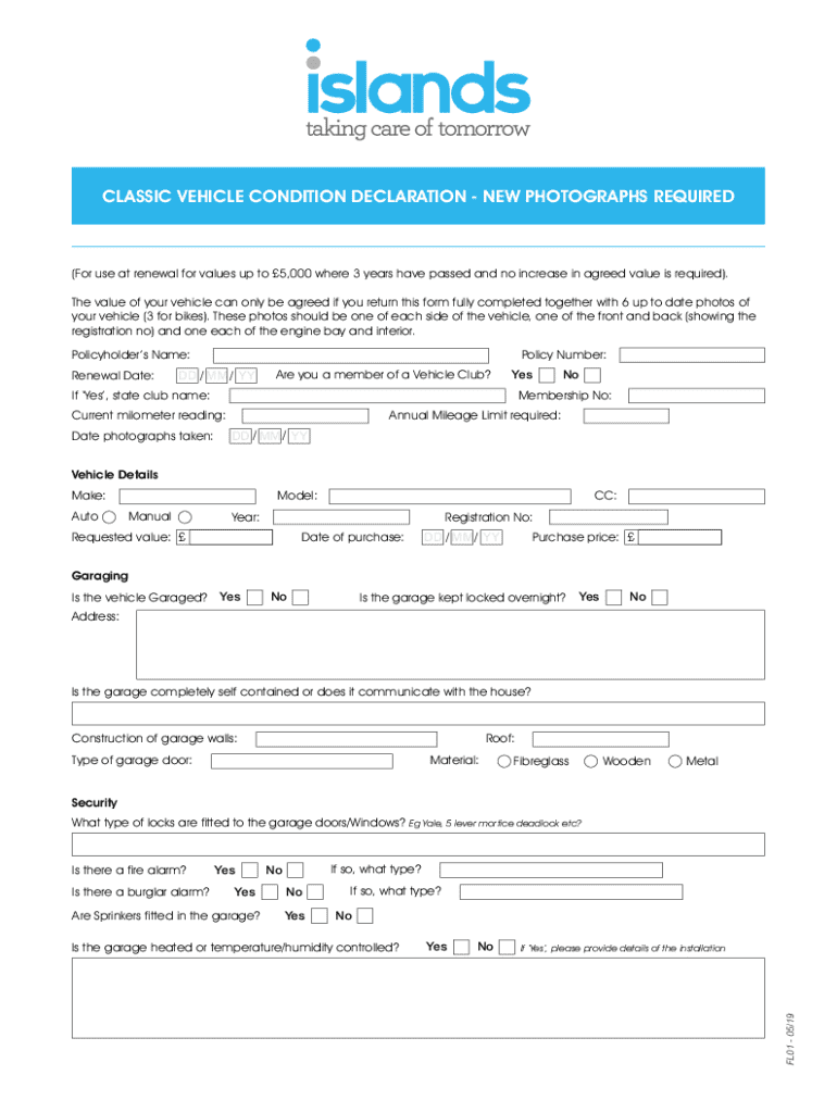 Fillable Online Classic Vehicle Condition Declaration - New Photographs ...