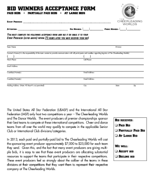 Fillable Online Bid Winners Acceptance Form Fax Email Print - pdfFiller
