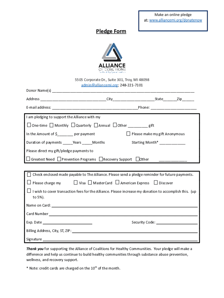 Fillable Online Pledge Form Fax Email Print - pdfFiller