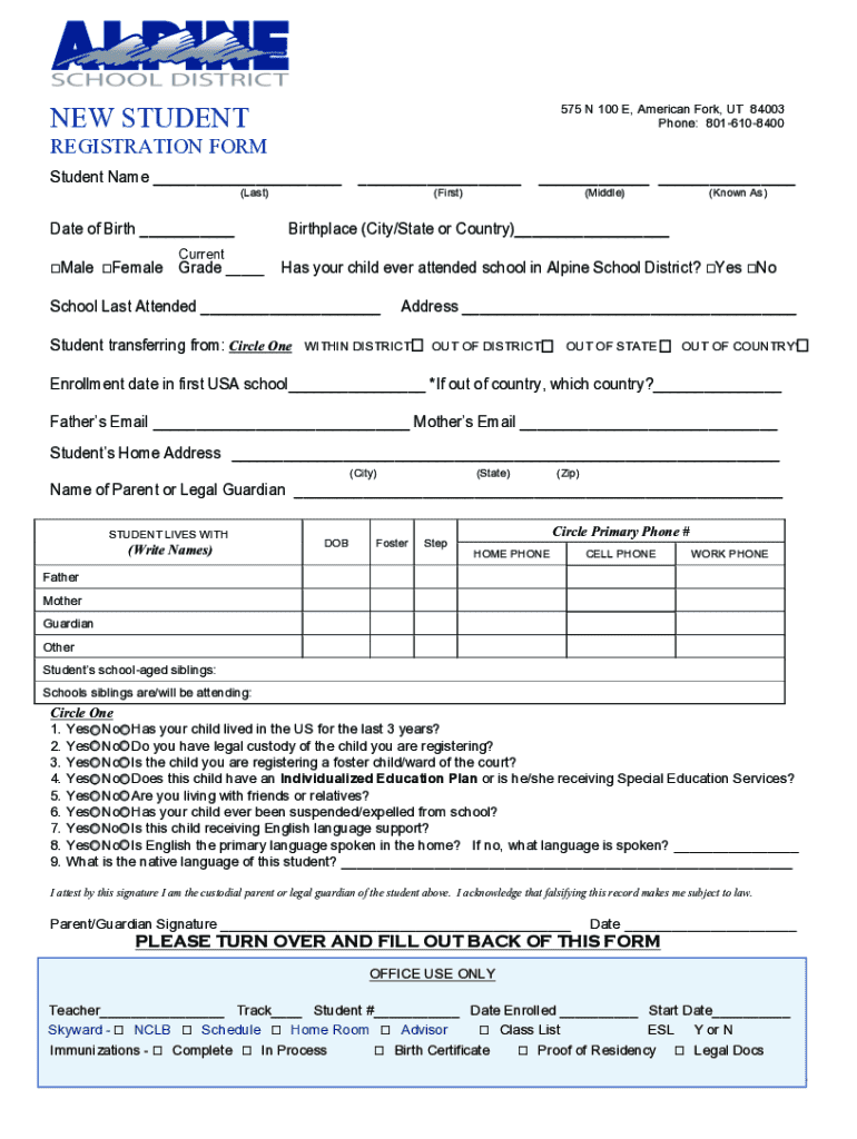Fillable Online New Student Registration Fax Email Print - pdfFiller