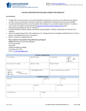 Fillable Online Patient Prescription Record Correction Request Fax ...