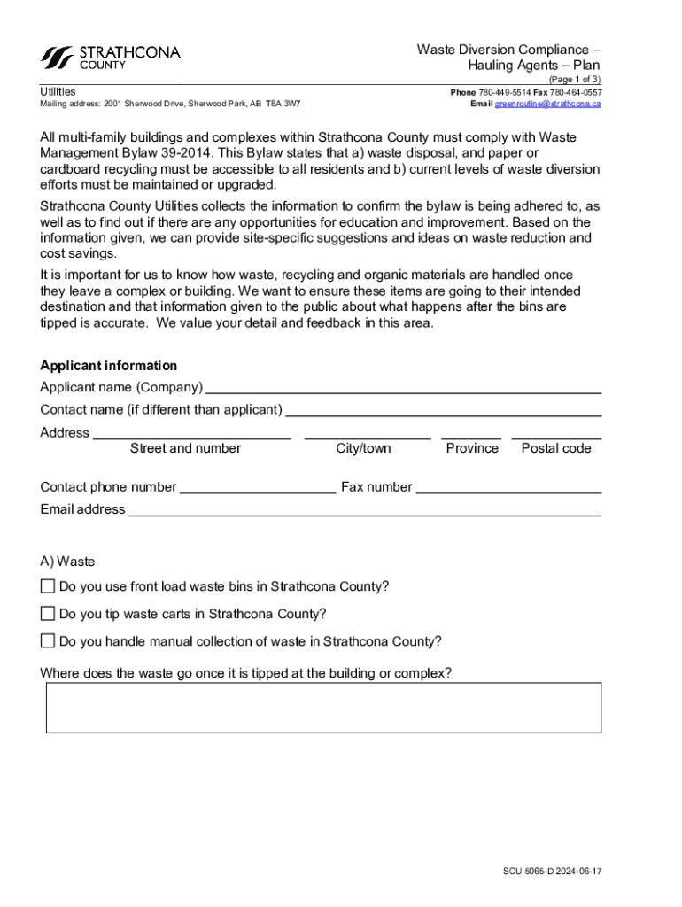 Fillable Online Waste Diversion Compliance – Hauling Agents – Plan Fax ...