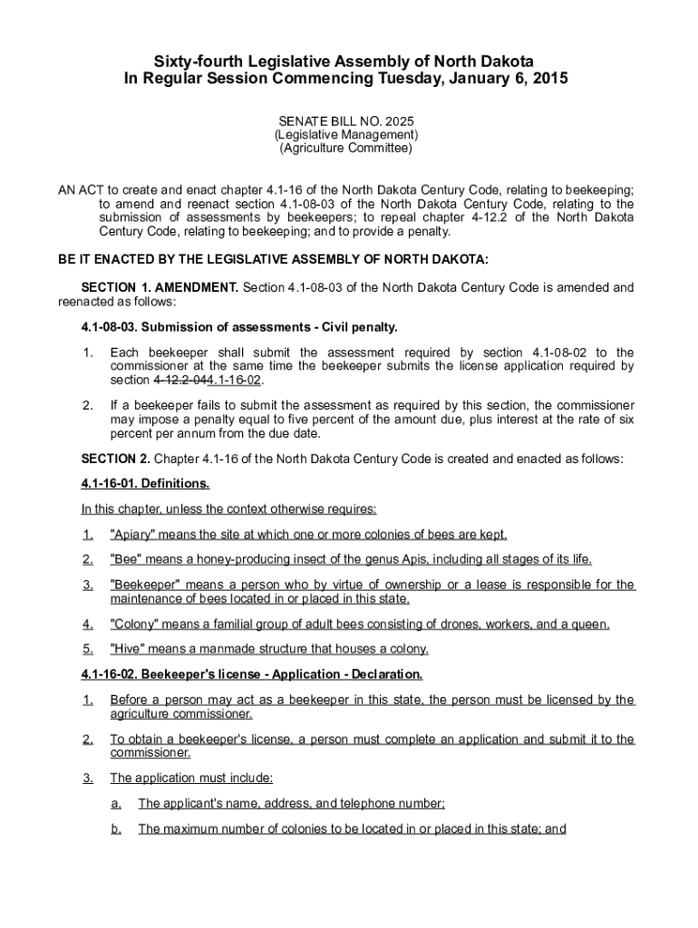 Fillable Online an Act to Create and Enact Chapter 4.1-16 of the North ...