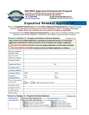 Fillable Online Ontario Approved Professionals Program - Expedited Renewal Fax Email Print ...