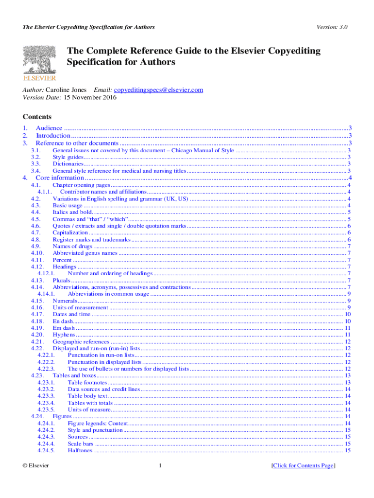 Fillable Online The Elsevier Copyediting Specification for Authors Fax ...