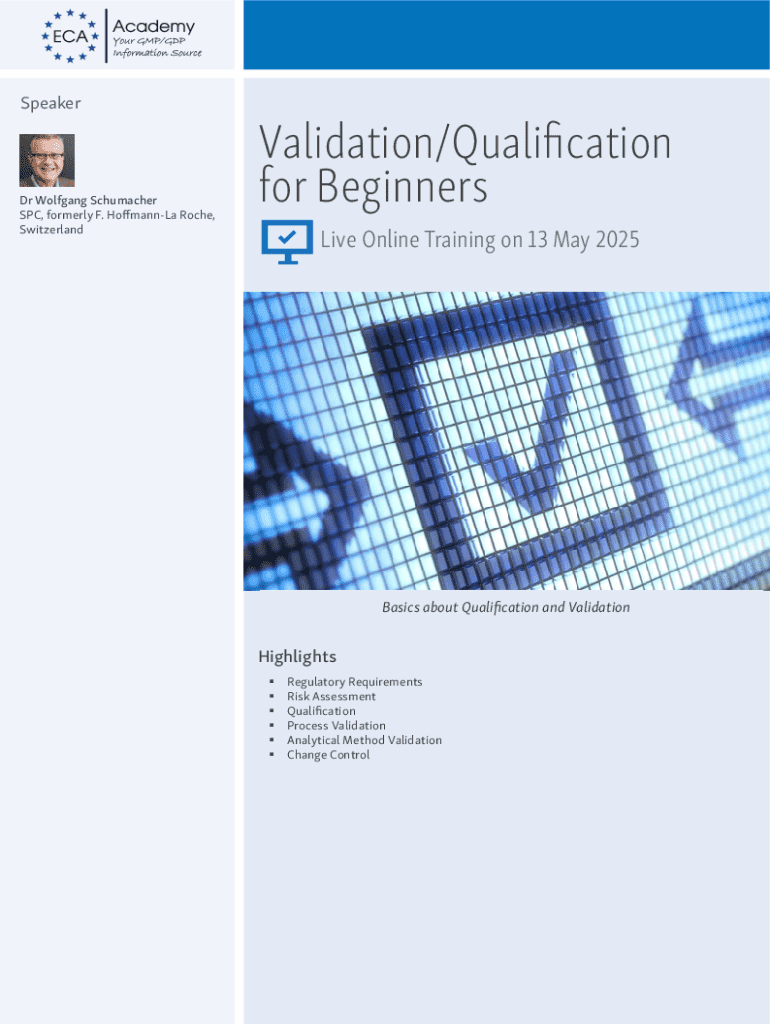 Fillable Online Validation/qualification for Beginners | Live Online ...