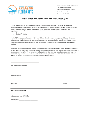 Fillable Online Directory Information Exclusion Request Form Fax Email ...
