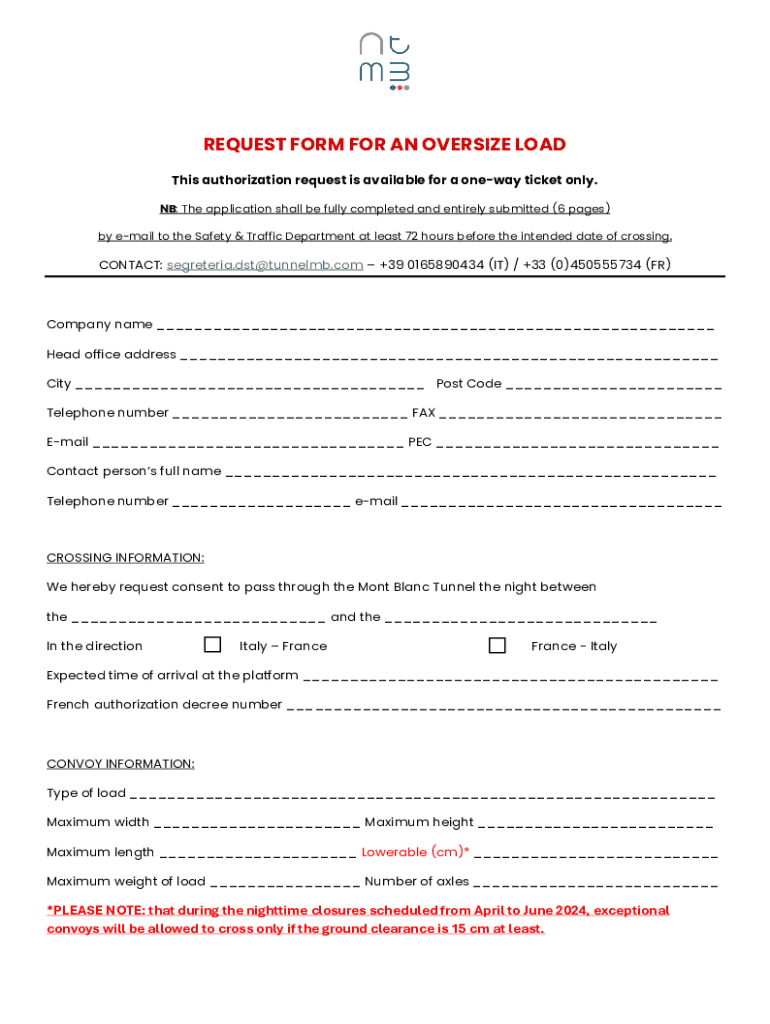 Fillable Online Request Form for Oversize Load Crossing Fax Email Print - pdfFiller