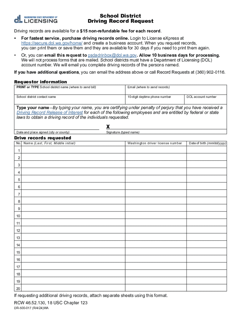 Fillable Online School District Driving Record Request Fax Email Print - pdfFiller