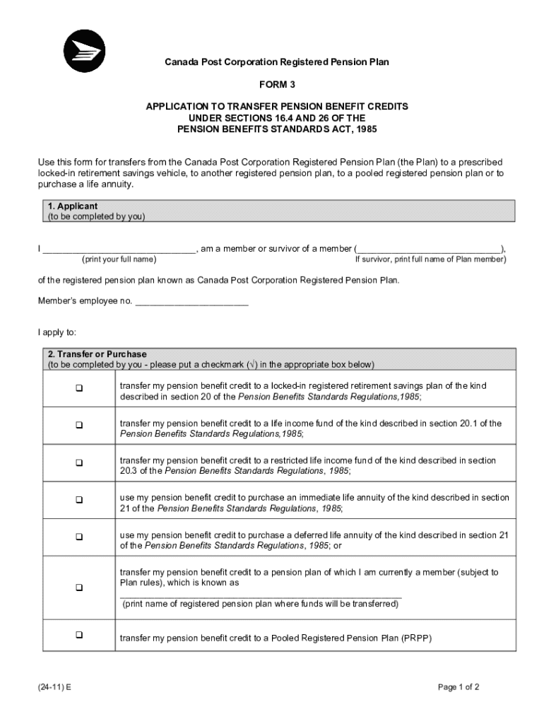Fillable Online Application to Transfer Pension Benefit Credits Fax ...