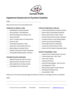 Fillable Online Supplemental Questionnaire for Psychiatric Disabilities ...