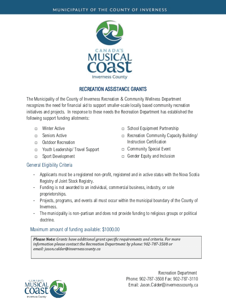 Fillable Online Recreation Assistance Grants Application Fax Email Print - pdfFiller