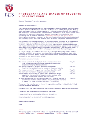 Fillable Online Consent Form for Use of Student Images Fax Email Print ...