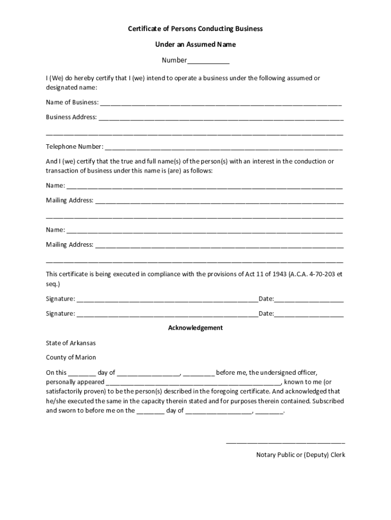 Fillable Online Certificate of Assumed Name Fax Email Print - pdfFiller