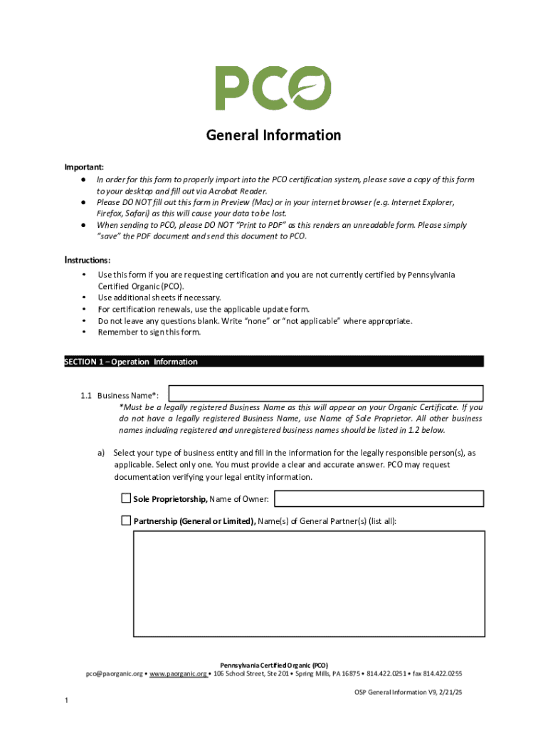 Fillable Online In order for this form to properly import into the PCO ...