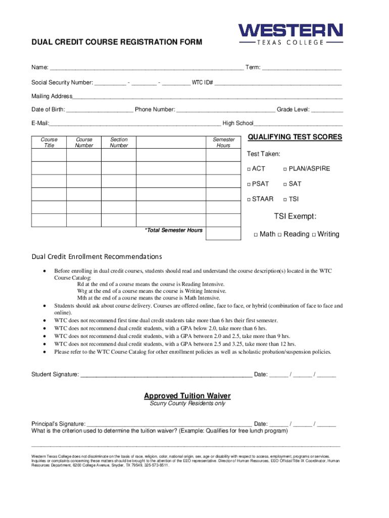 Fillable Online Dual Credit Course Registration Fax Email Print - pdfFiller