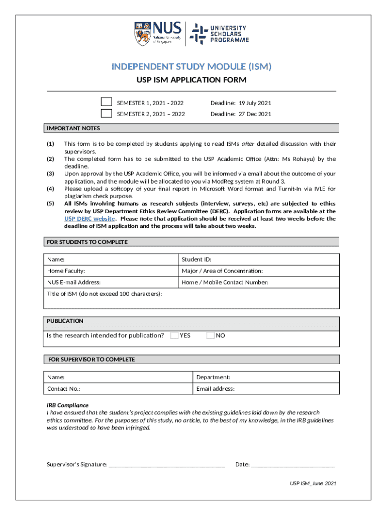 Usp Ism Application - usp nus edu Doc Template | pdfFiller