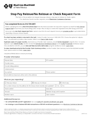 Fillable Online Stop Pay Reissue/no Reissue or Check Request Form Fax Email Print - pdfFiller