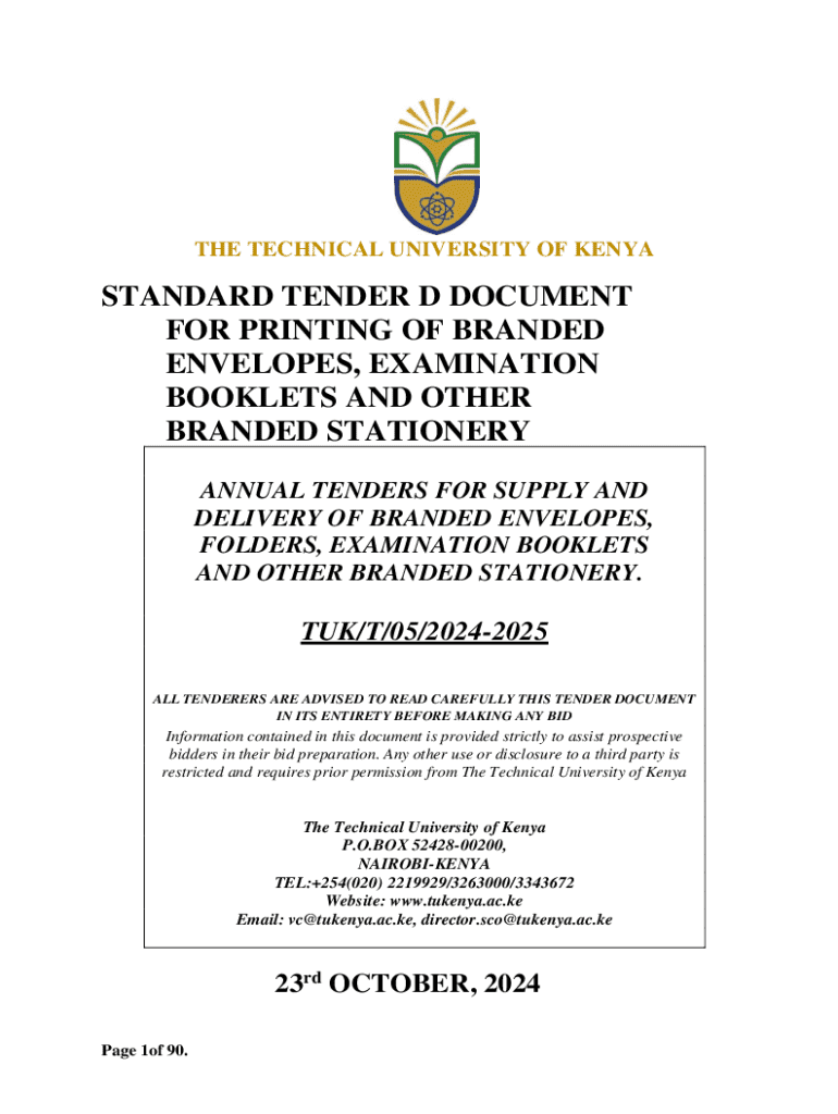 Fillable Online Standard Tender D Document for Printing of Branded ...