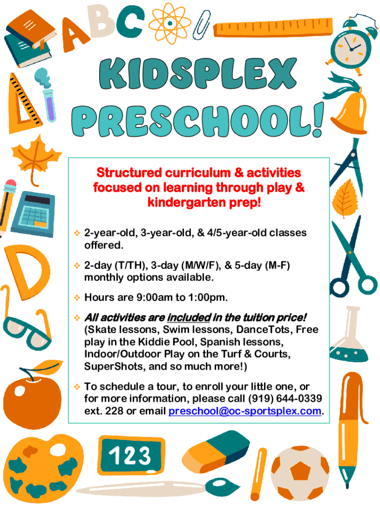 Fillable Online Welcome to Preschool at the Orange County Sportsplex ...