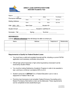 Fillable Online Direct Loan Certification Form 2023-2024 Academic Year Fax Email Print - pdfFiller
