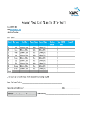 Fillable Online Rowing Nsw Lane Number Order Form Fax Email Print ...