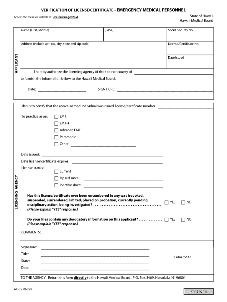Fillable Online Verification of License/certificate for Emergency Medical Personnel Fax Email ...