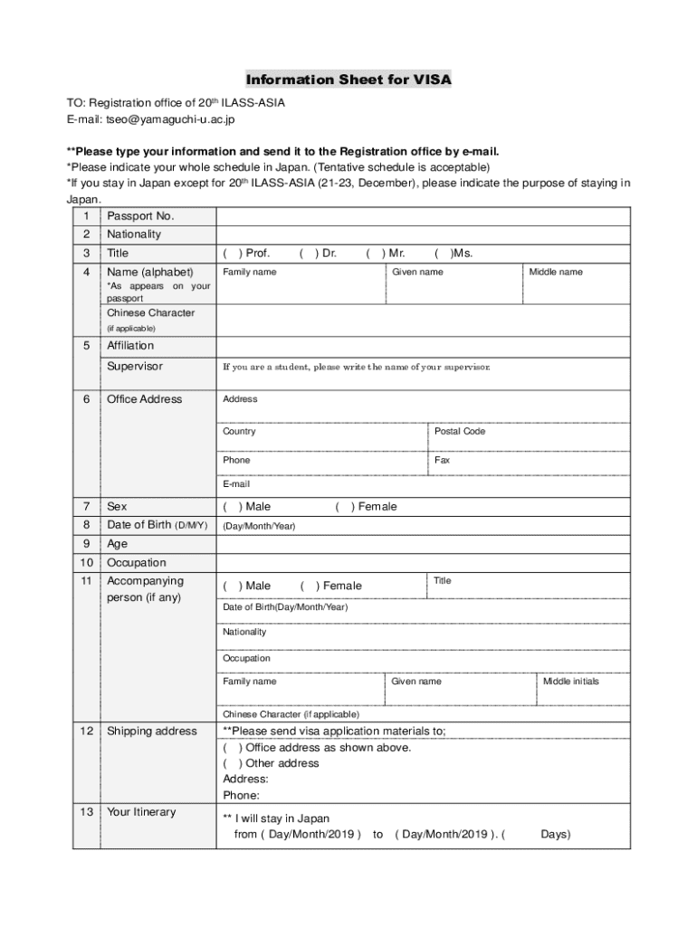 Fillable Online Information Sheet for Visa Fax Email Print - pdfFiller