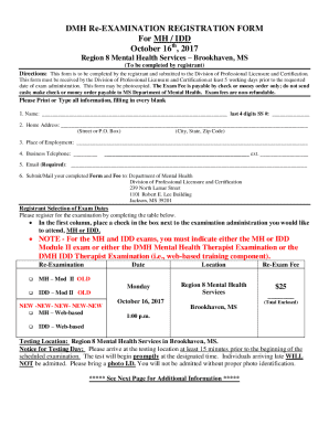 Fillable Online Dmh Re-examination Registration Form for Mh / Idd Fax ...
