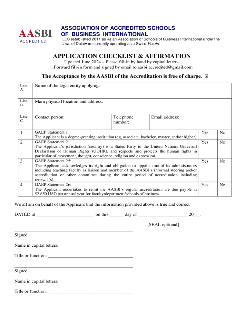 Fillable Online Application Checklist & Affirmation for Accreditation ...