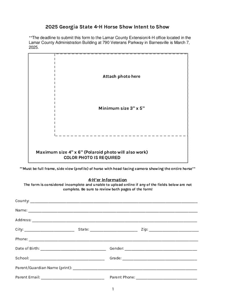 Fillable Online 2025 Georgia State 4-h Horse Show Intent to Show Fax Email Print - pdfFiller