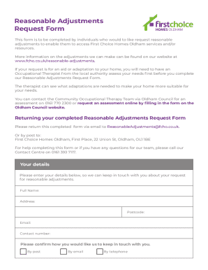 Fillable Online Reasonable Adjustments Request Form Fax Email Print - pdfFiller