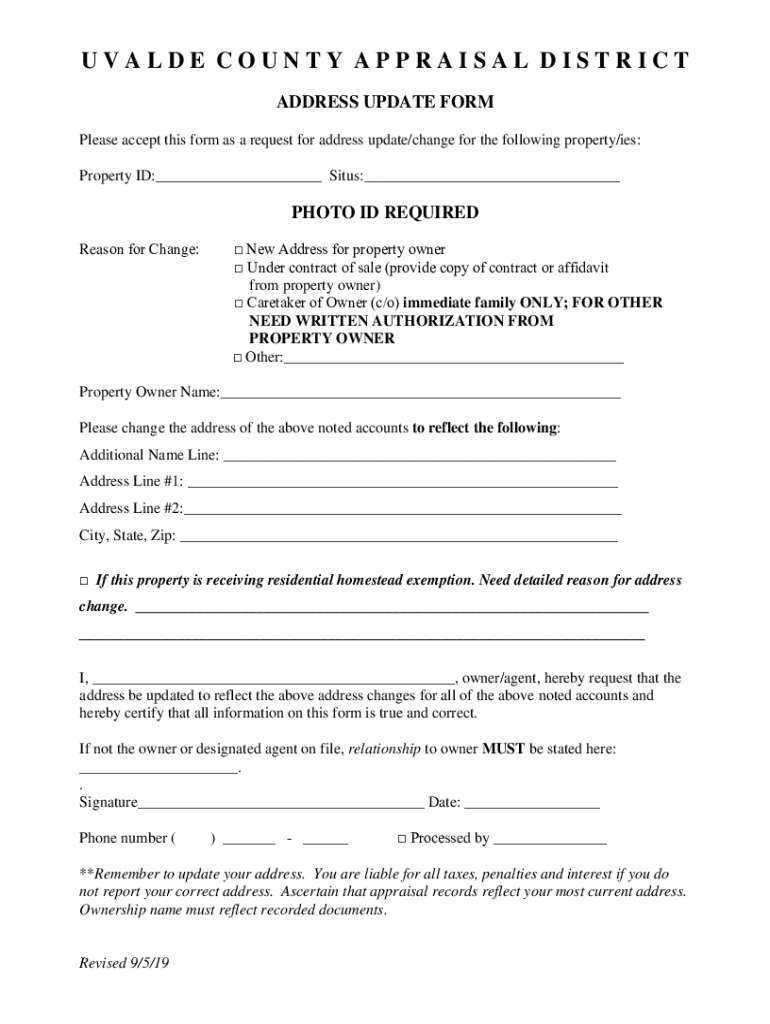 Fillable Online Uvalde County Appraisal District Address Update Form Fax Email Print - pdfFiller