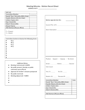 Fillable Online Meeting Minutes - Motion Record Sheet Fax Email Print ...
