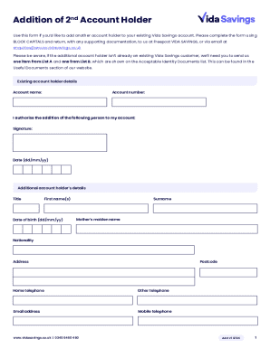 Fillable Online Addition of 2nd Account Holder Form Fax Email Print - pdfFiller
