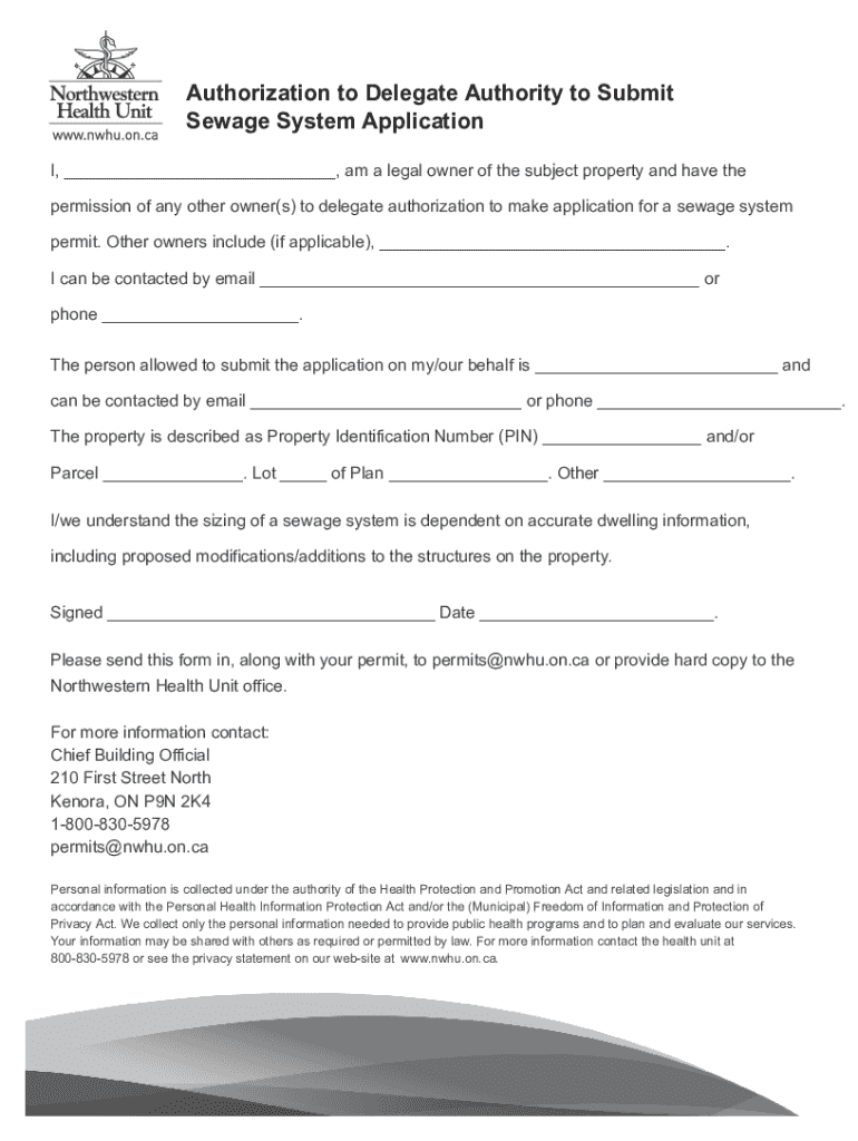 Fillable Online Sewage System Application Authorization Fax Email Print - pdfFiller