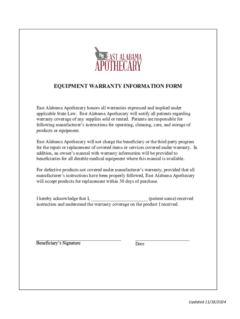 Fillable Online Equipment Warranty Information Fax Email Print - pdfFiller