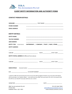 Fillable Online Client Entity Information and Authority Form Fax Email ...