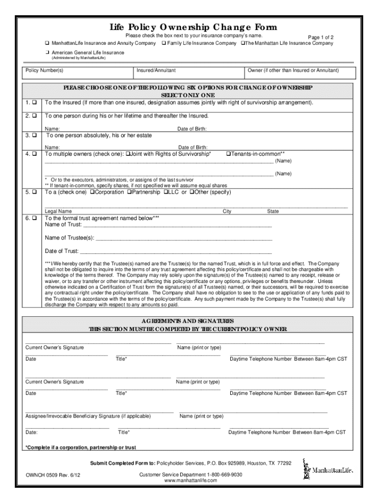 Fillable Online Life Policy Ownership Change Fax Email Print - pdfFiller