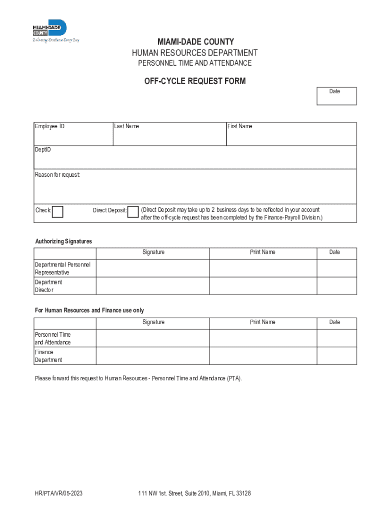 Fillable Online Off-cycle Request Form - Miami-dade County Human Resources Fax Email Print ...