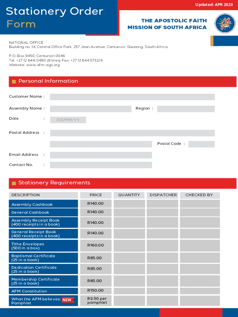 Fillable Online Stationery Order Fax Email Print - pdfFiller