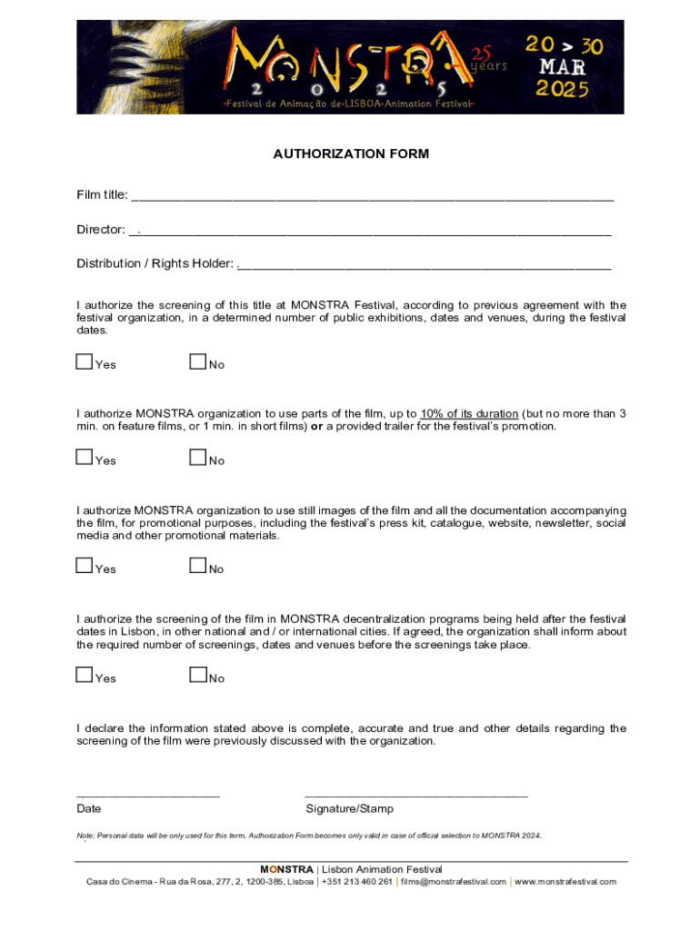 Fillable Online Authorization Form for Monstra Festival Fax Email Print ...
