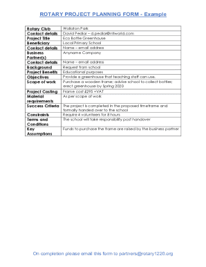 Fillable Online Rotary Project Planning Fax Email Print - pdfFiller
